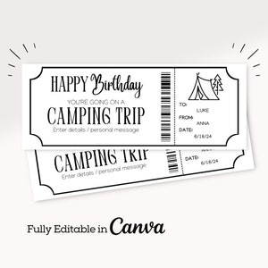 Simple Camping Trip Certificate | Camping Editable Voucher | Surprise ...