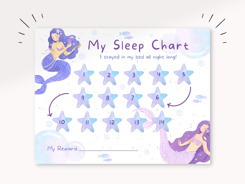 Printable Mermaid Sleeping Chart Sleep Reward Chart - Etsy