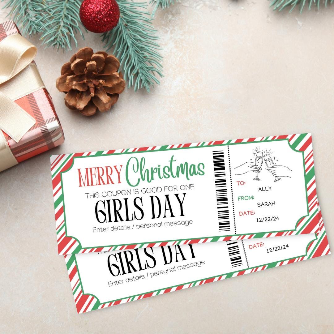 Christmas Girls Day Ticket Template | Girls Weekend Away Trip Voucher ...