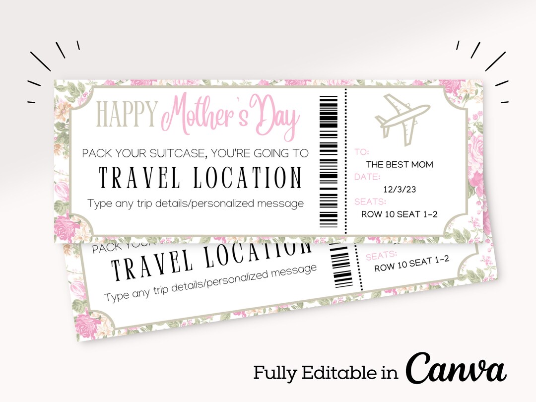 Mother's Day Editable Boarding Ticket Template | Surprise Airline Gift ...