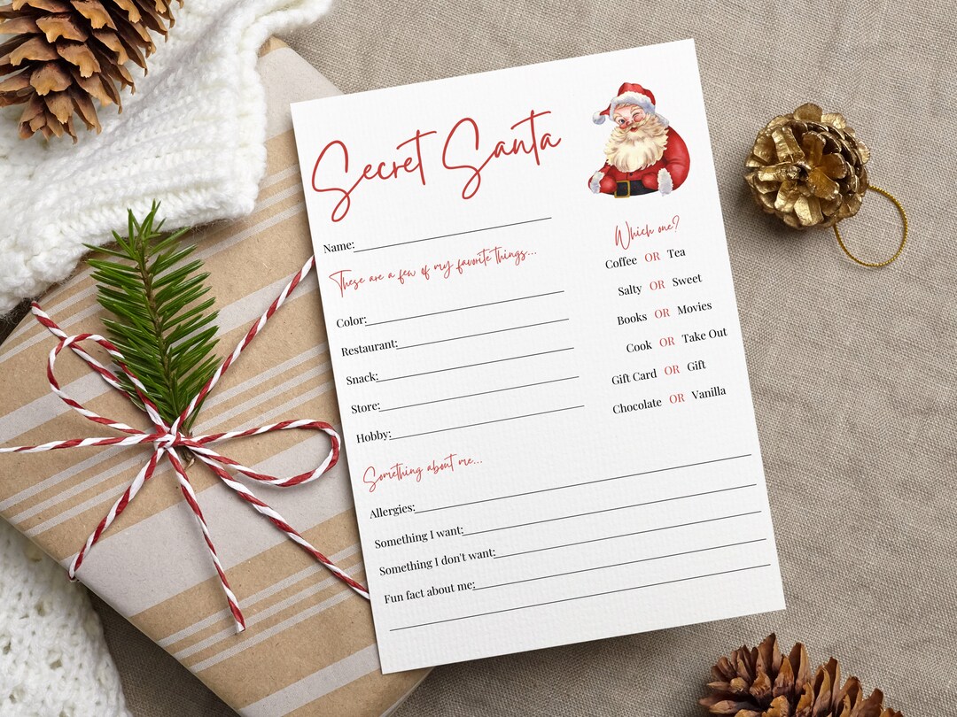 Jolly Secret Santa Questionnaire | Simple Printable Secret Santa Gift ...