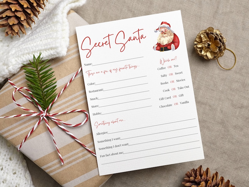 Jolly Secret Santa Questionnaire Simple Printable Secret - Etsy