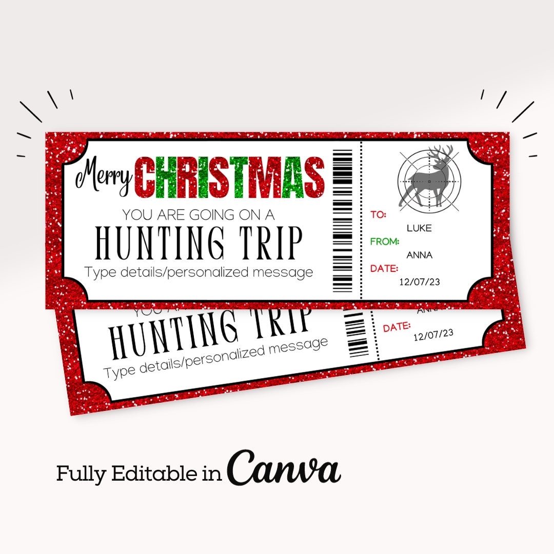 Christmas Hunting Trip Surprise Ticket | Hunting Boarding Pass ...
