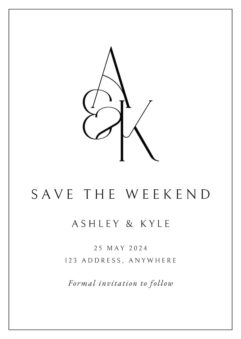 Modern and Minimalist Save the Weekend Wedding Invitation Digital ...