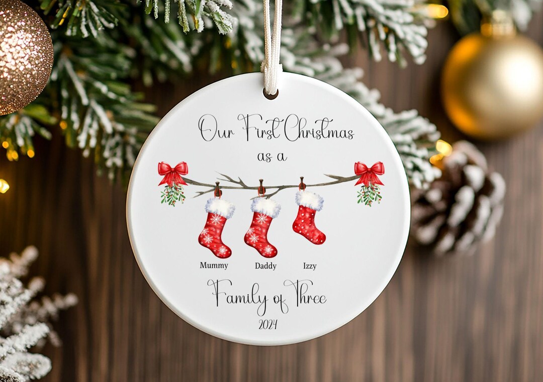 Personalised First Christmas as a Family of 3 Bauble, Baby First ...