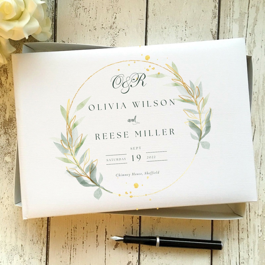 Luxury Gold Wedding Personalised Guest Book, Ivory Faux Leather Wedding ...