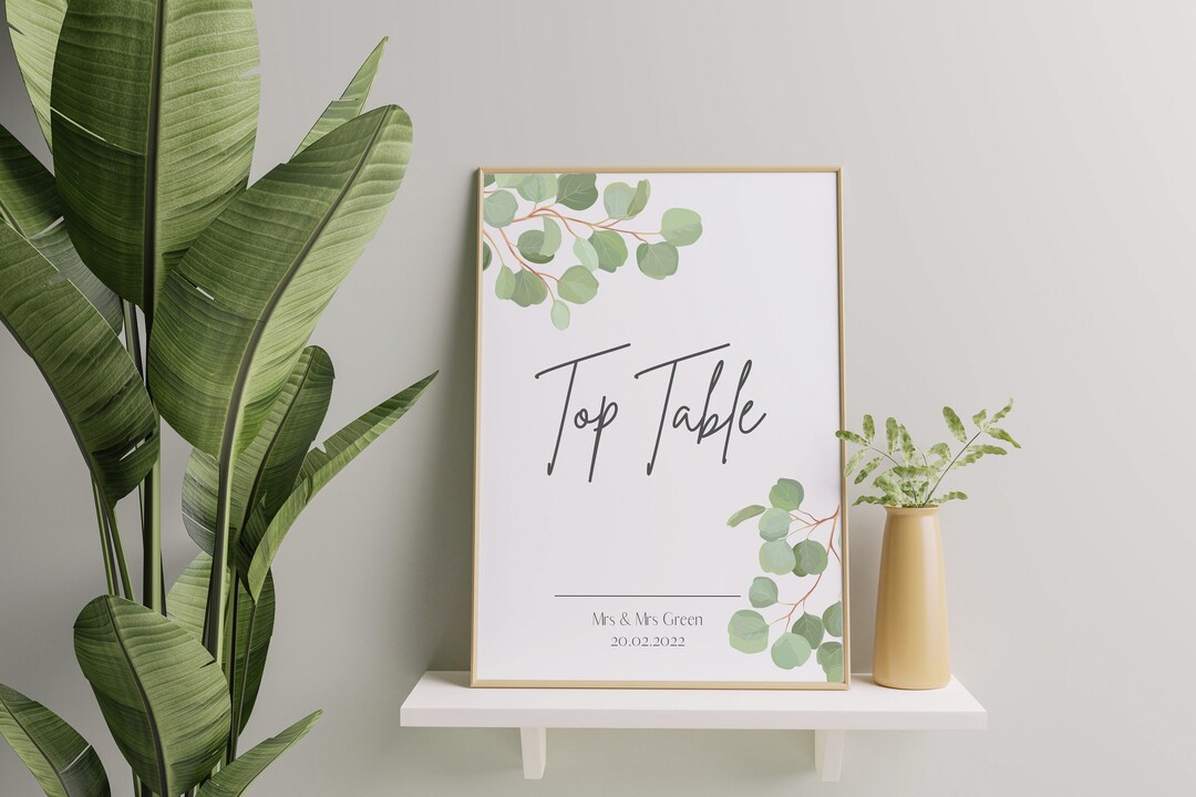 Eucalyptus Top Table Wedding Sign, Wedding Number Table Signs, Sign ...