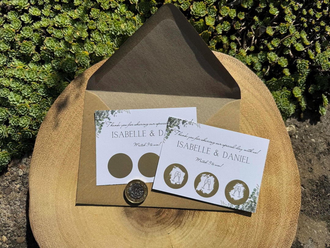 Personalised Wedding Scratch Cards, Eucalyptus Design Win a Drink Fun ...