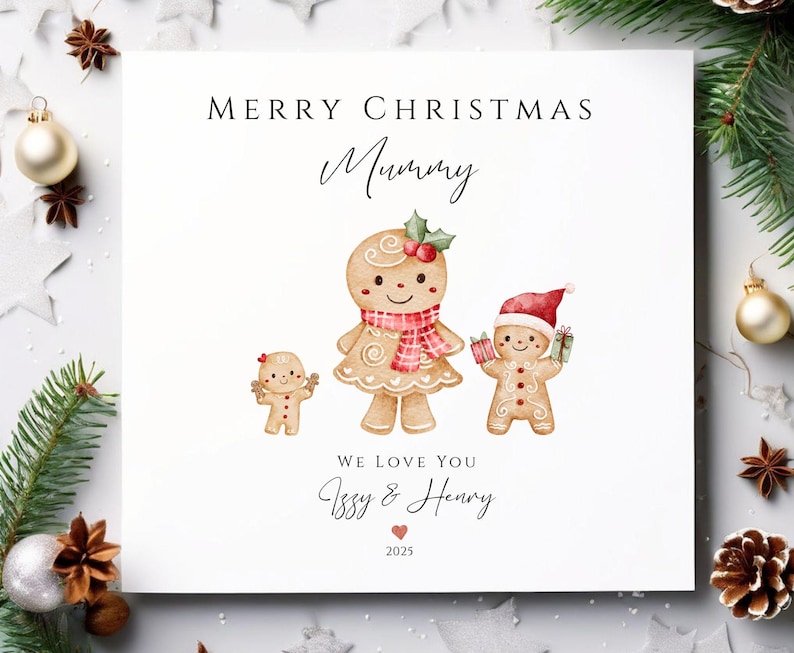 Personalised Mummy Christmas Card – Gingerbread Family Card – Cute ...