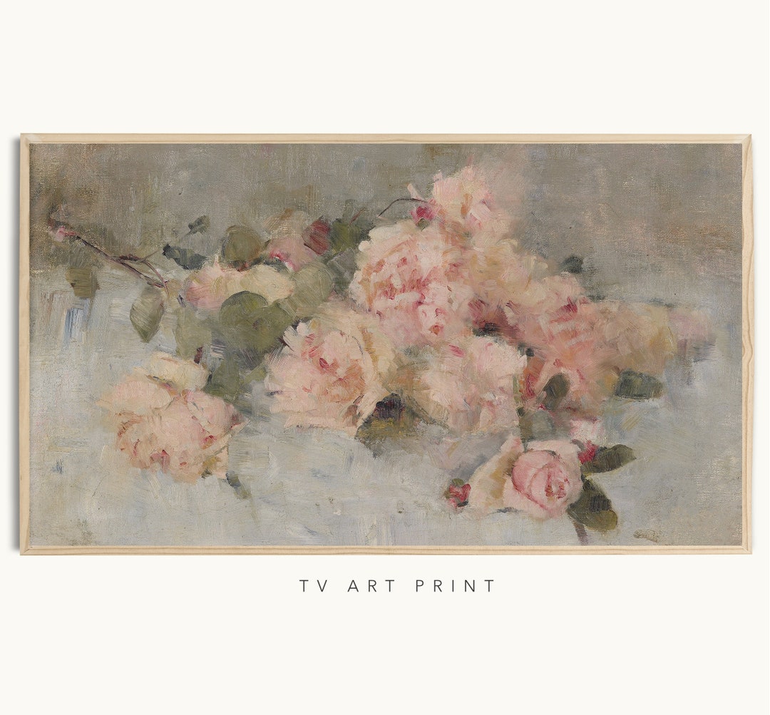 Samsung Frame TV Art, Vintage Roses Florals, Rustic, Winter, Painting ...