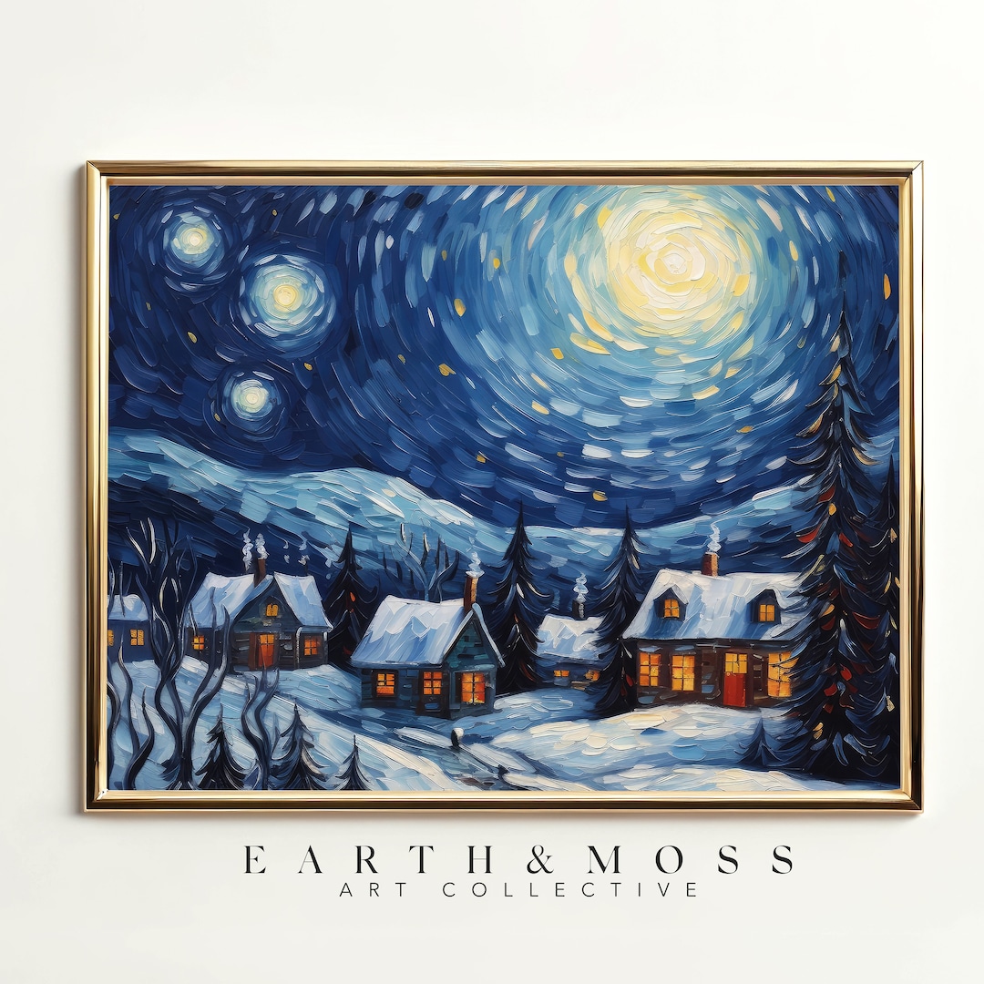 Art Print | Christmas Winter Starry Night | Farmhouse | Rustic ...
