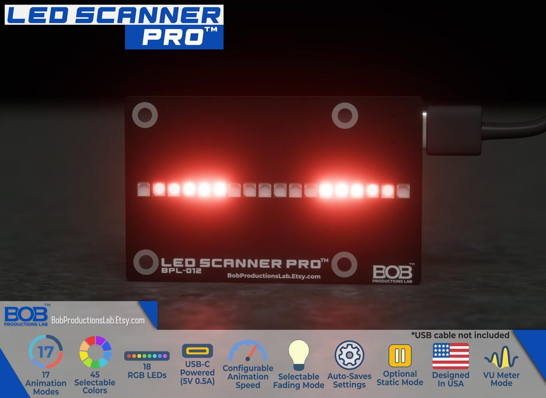 USB-C Powered LED Effects Board: 18 RGB Leds, 17 Animation Modes, 45 ...