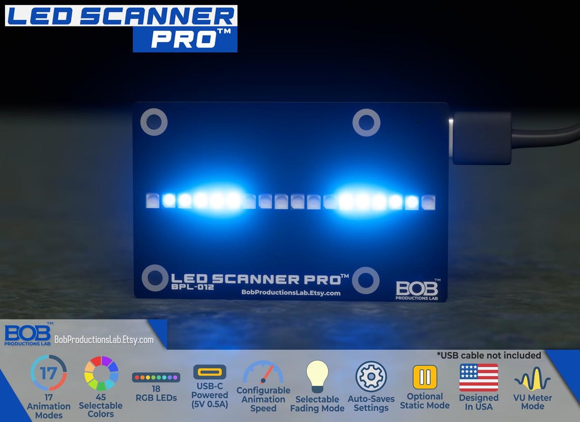 LED Scanner Board | 18 RGB Leds, 45 Colors, 17 Modes, USB-C Powered ...