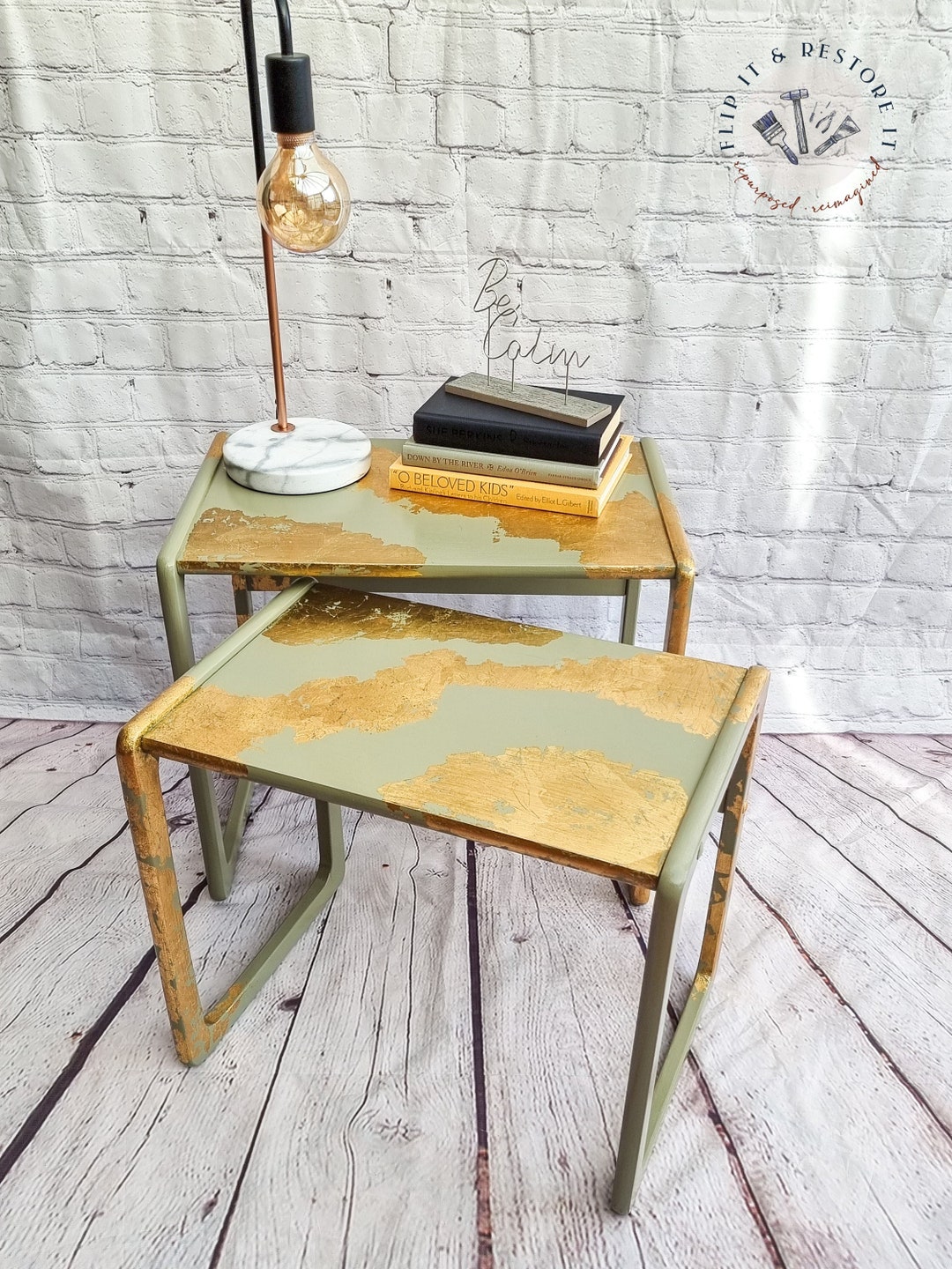Vintage G-Plan Style Mid-Century Nest of Two Tables, Gold Leaf ...