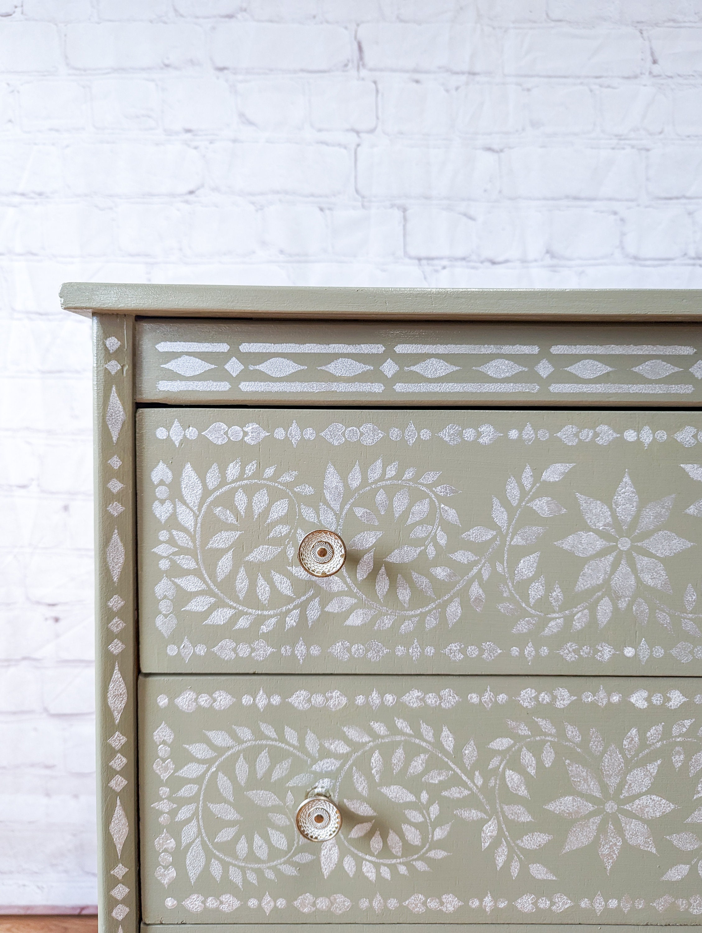 Faux Bone Inlay Stencil Hand-painted Vintage Chest of Drawers - Etsy