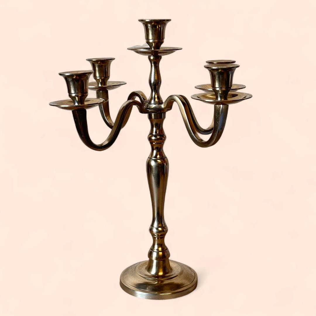 Large 5-arm Gold Candelabra, Traditional Metal Candlestick Holder ...