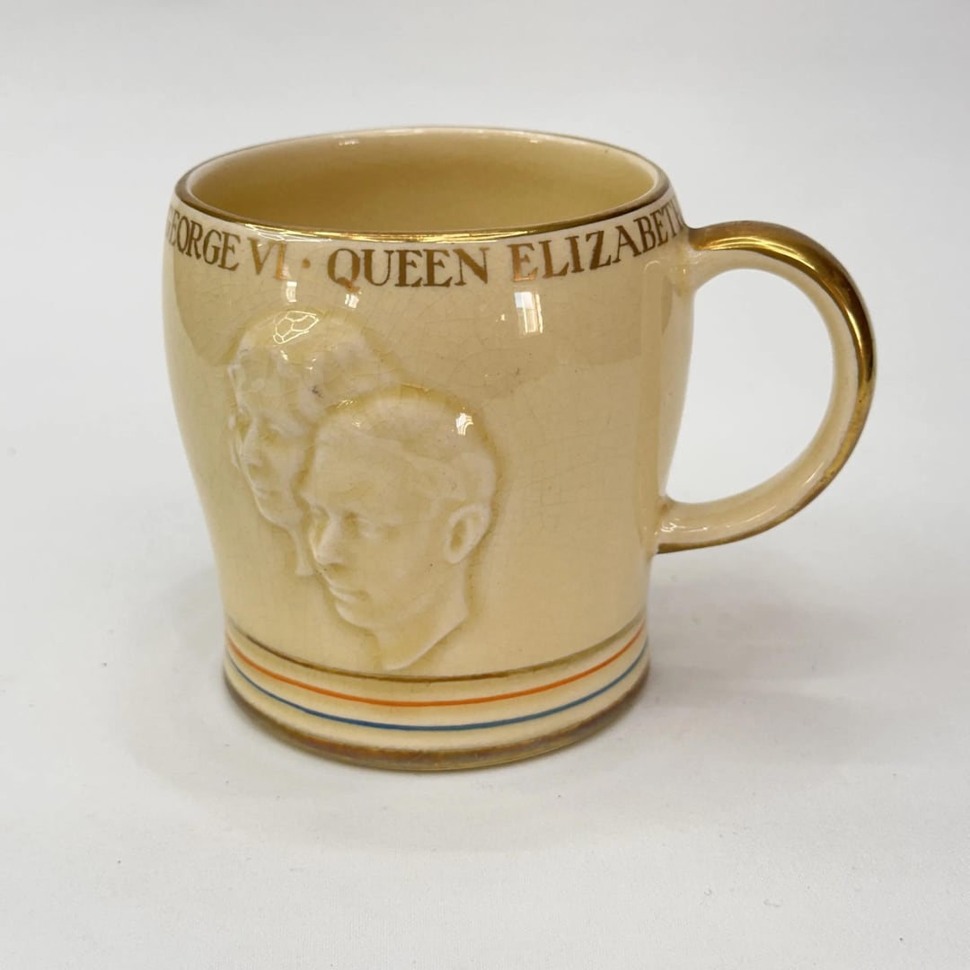 Crown Devon 1937 Coronation Mug King George VI Relief Portrait Vintage ...