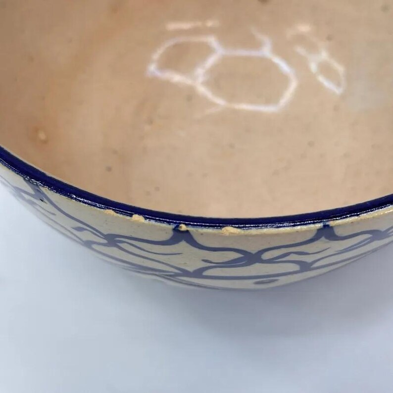 C. Leite Azores Pottery Bowl 1973 Hand Painted Blue Cream Geometric ...