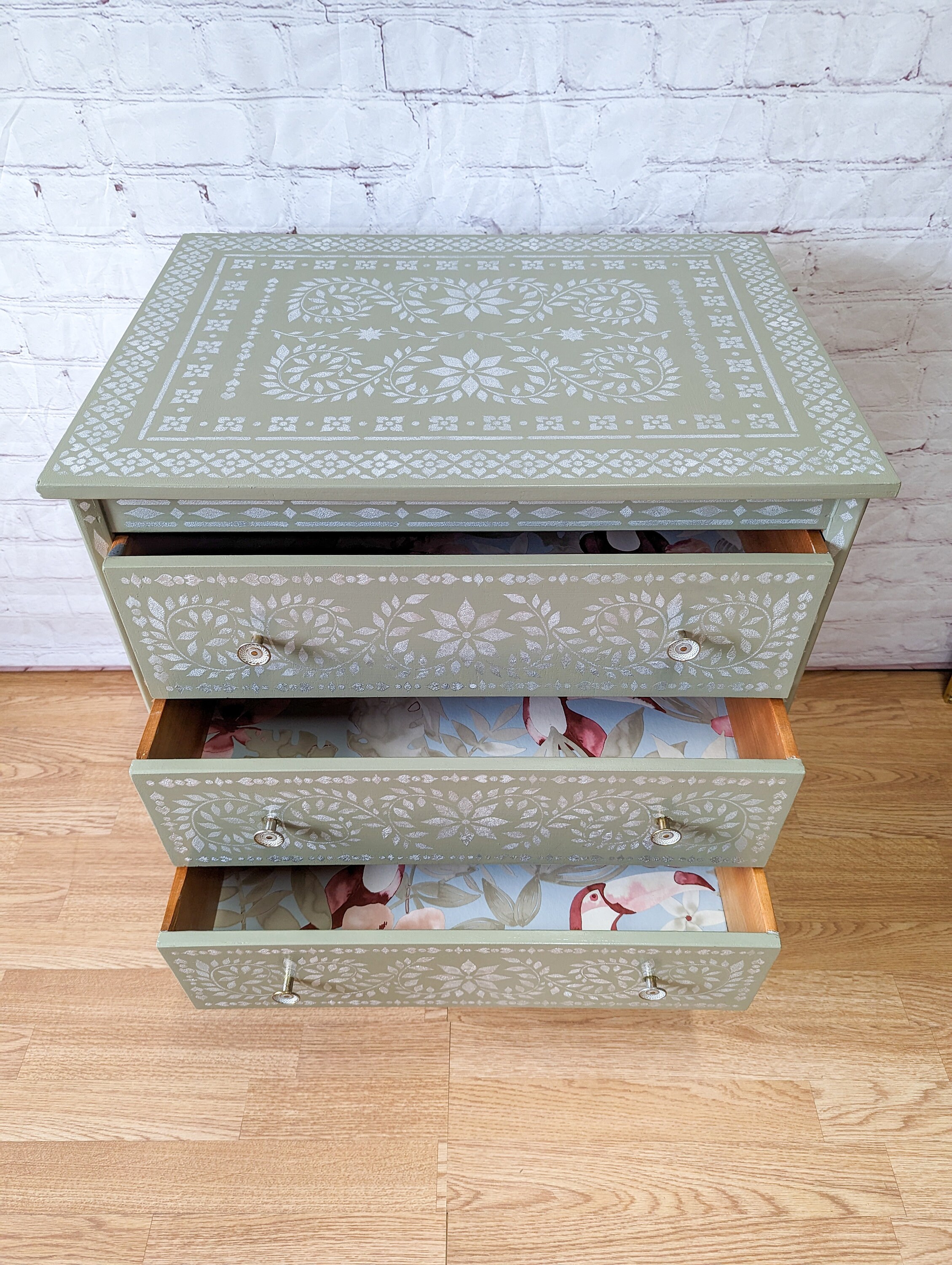 Faux Bone Inlay Stencil Hand-painted Vintage Chest of Drawers - Etsy