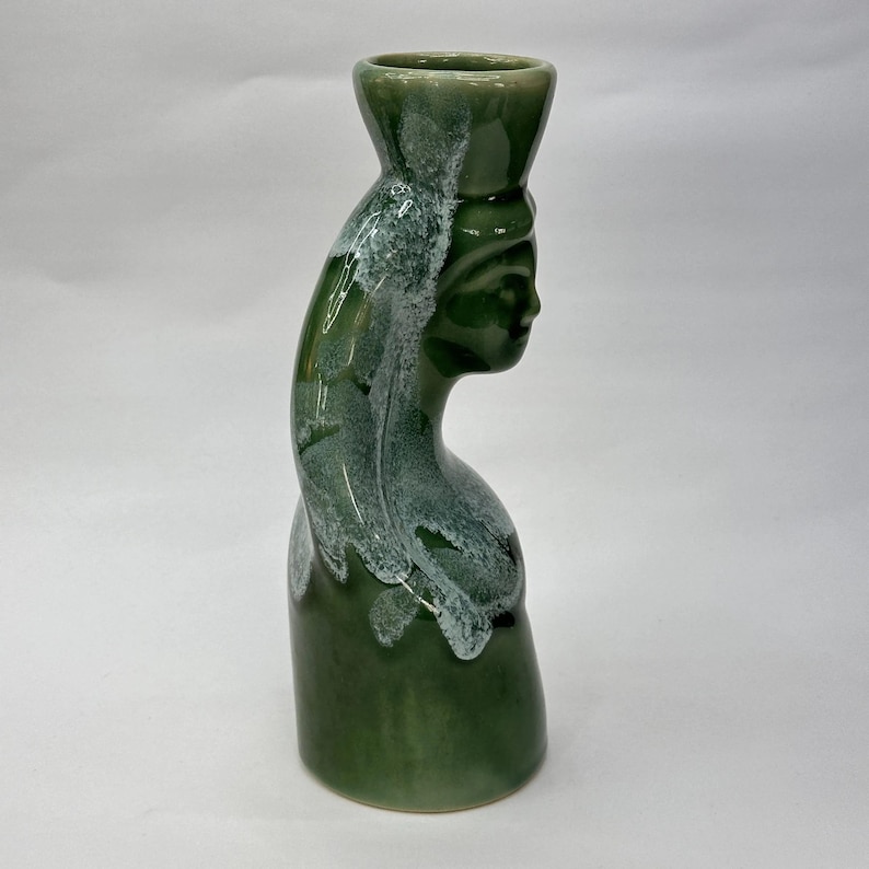 Vintage Green Drip Glaze Lady Head Vase Mid Century Figural Bust ...