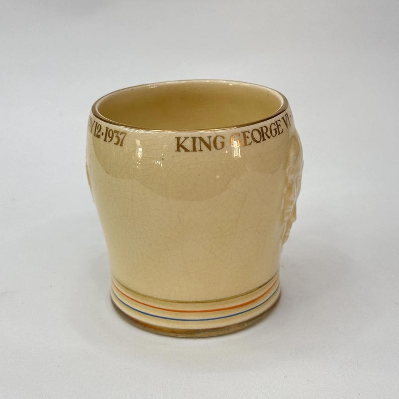 Crown Devon 1937 Coronation Mug King George VI Relief Portrait Vintage ...