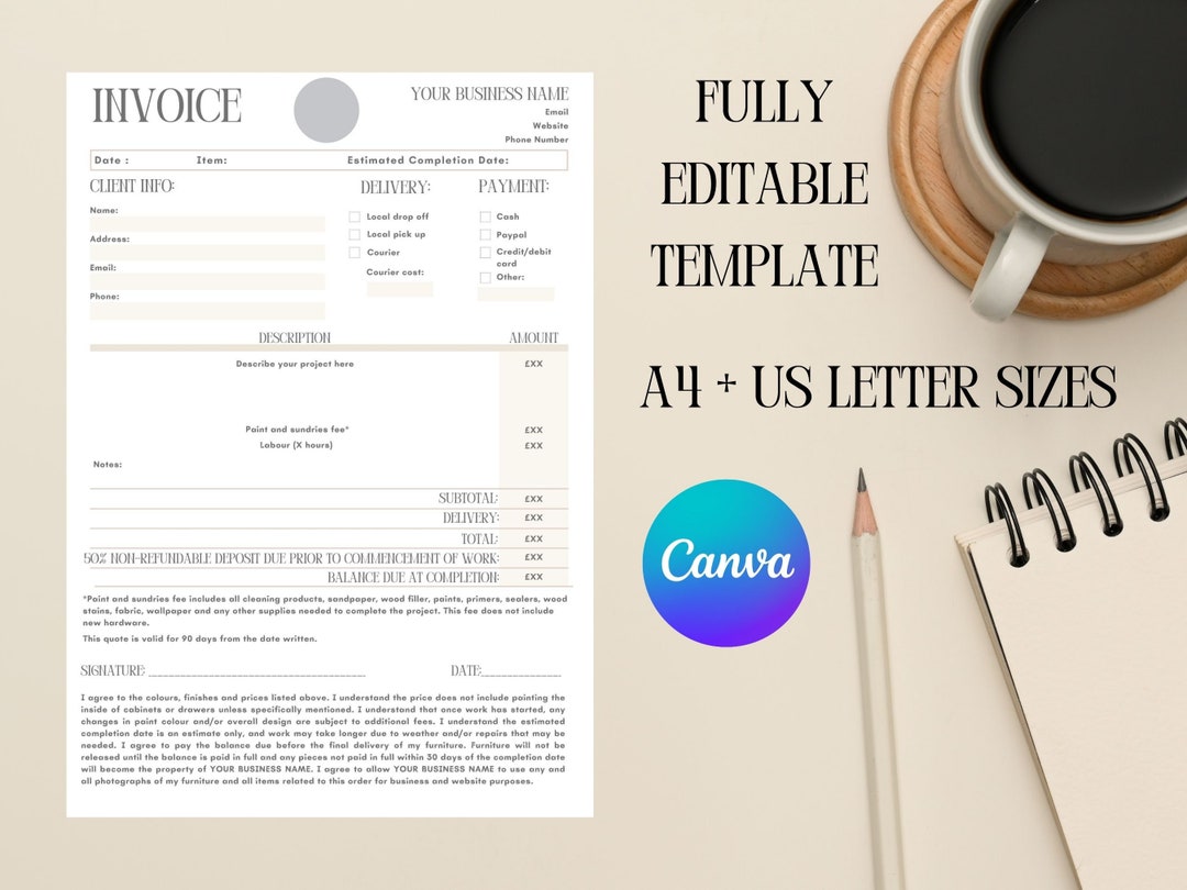 Invoice Template Editable Download, Small Business Custom Order Form ...