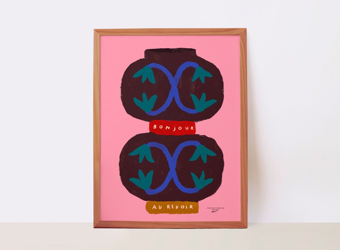 Bonjour, Au Revoir, Vase Wall Poster With French Greeting With Plants ...