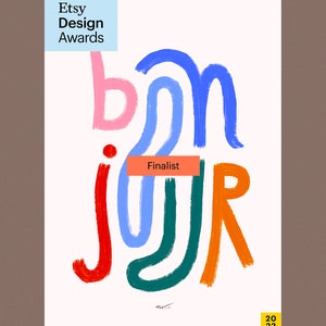 Colorful Typographic Illustration With French Greeting, Wall Poster ...