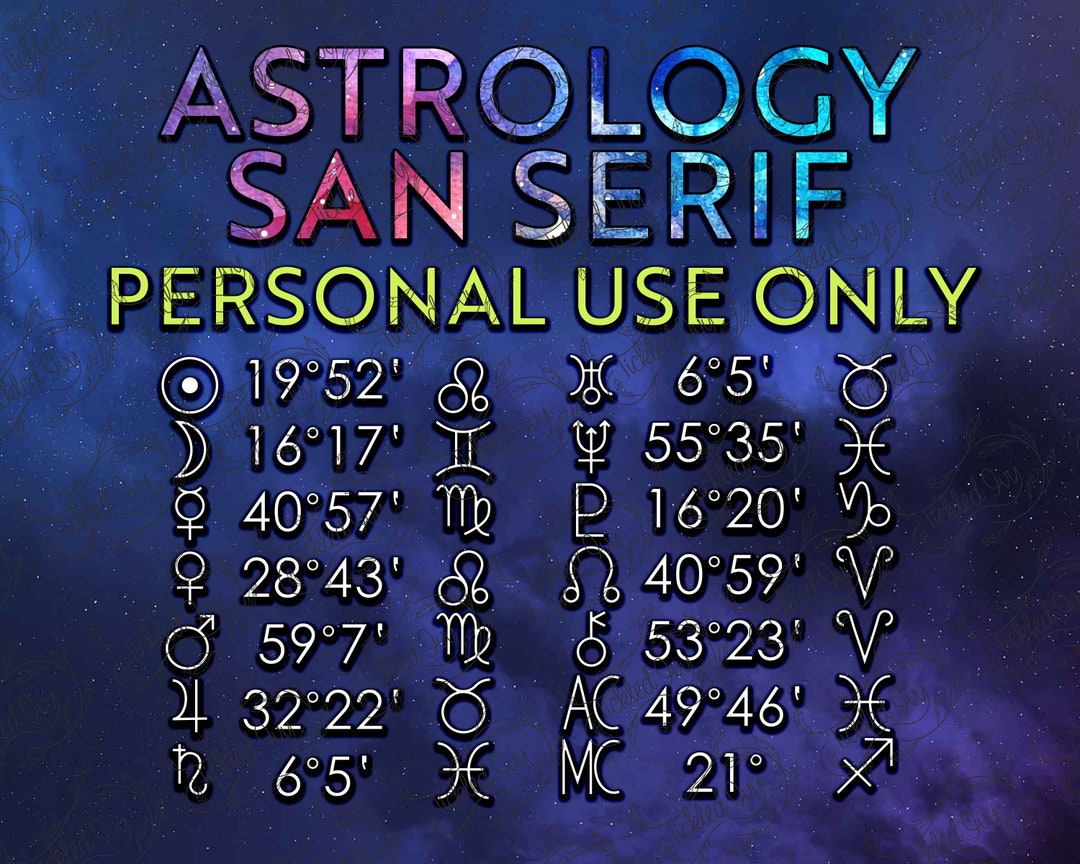 FONT: Astrology San Serif (PERSONAL LICENSE) Glyphs, Symbols, Alpha ...