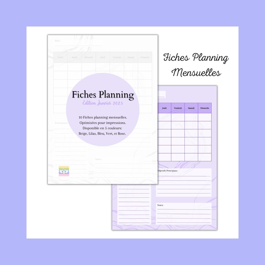 Fiches Planning Mensuelles Édition Janvier 2023 10 Pages à - Etsy