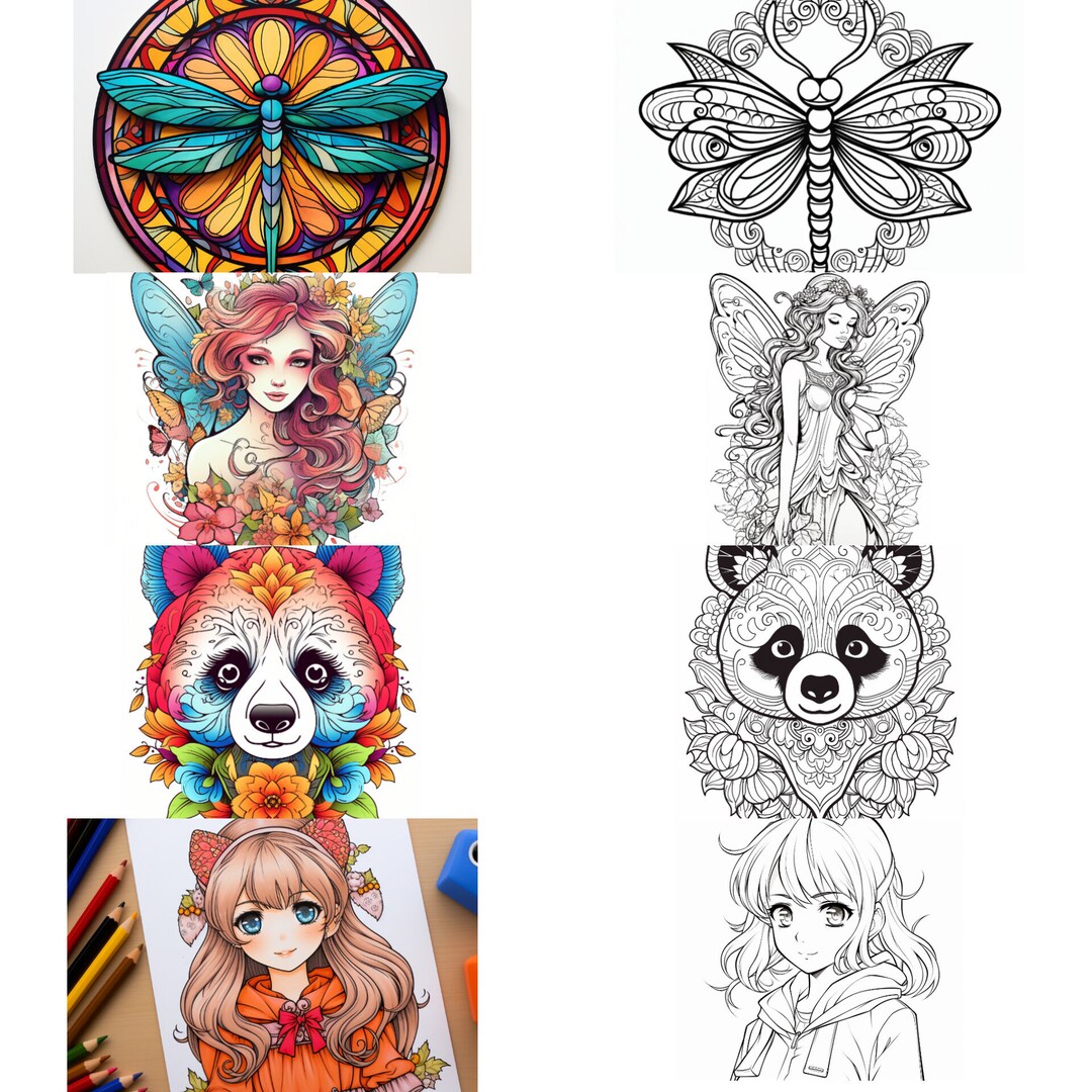 100 Dragonfly, Fairy, Panda, Anime Girl Colouring-in Book Pages - Etsy