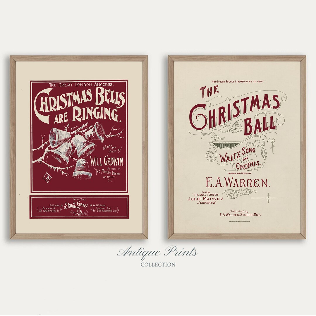 Set of 2 Christmas Print, Vintage Holiday Wall Art, Rustic Christmas ...