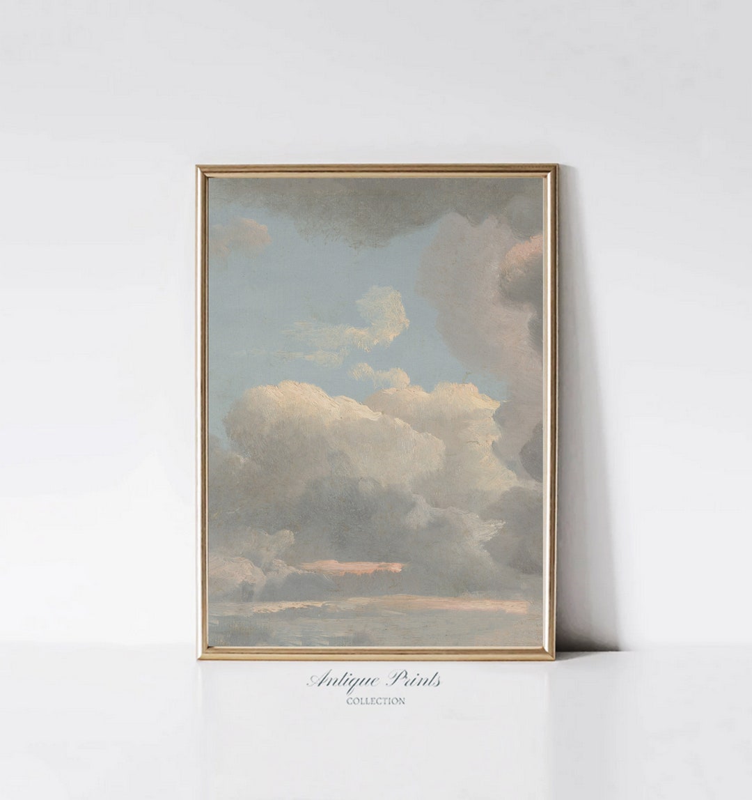 Vintage Clouds Study Wall Art, Neutral Sky Painting, Cloudy Sky Large ...
