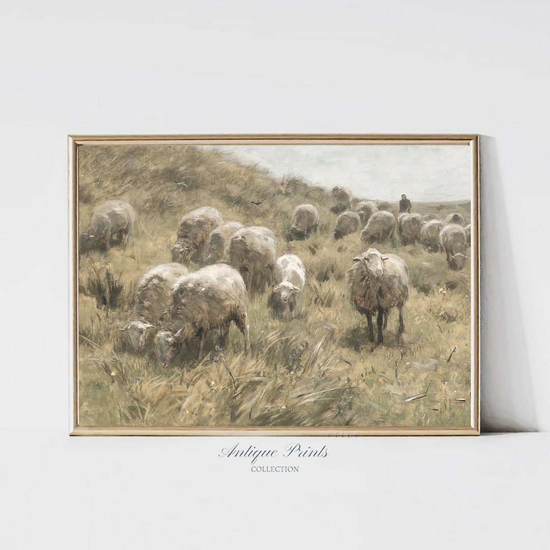 Sheep Oil Painting, Vintage Lamb Wall Art, Farmhouse Easter Wall Decor ...