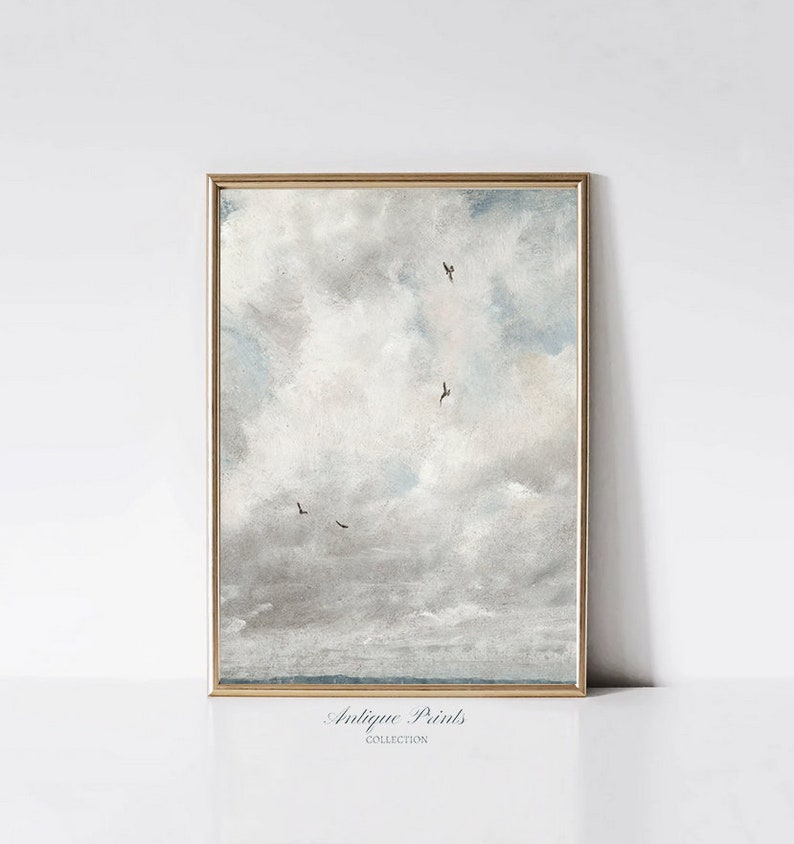 Vintage Cloud Wall Art Neutral Sky Painting Cloudy Sky Large - Etsy