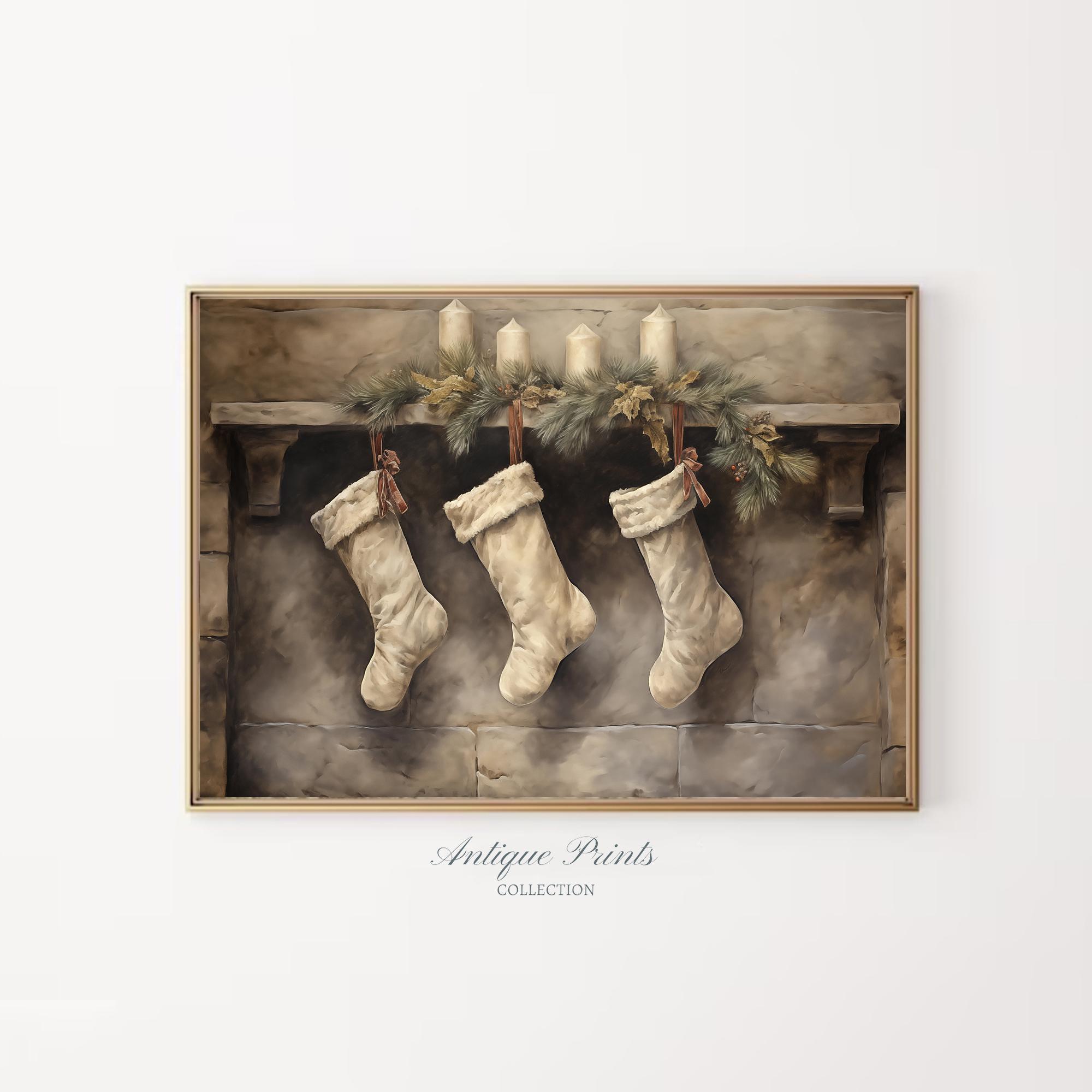Christmas Stocking Painting, Farmhouse Cozy Winter Wall Art, PRINTABLE ...