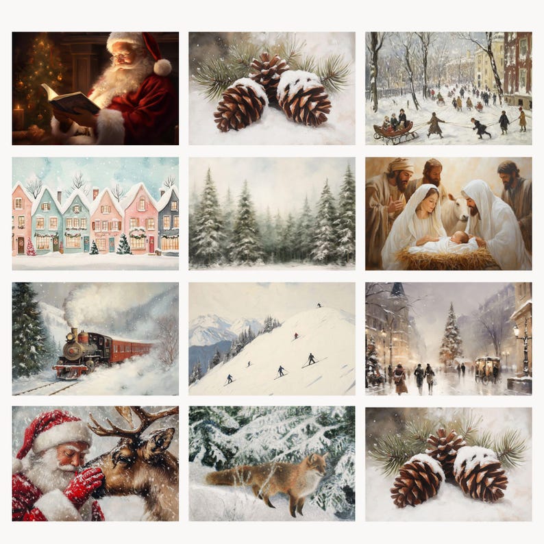 Christmas Bundle 100 Prints, Snowy Winter Landscape Wall Art, Santa ...