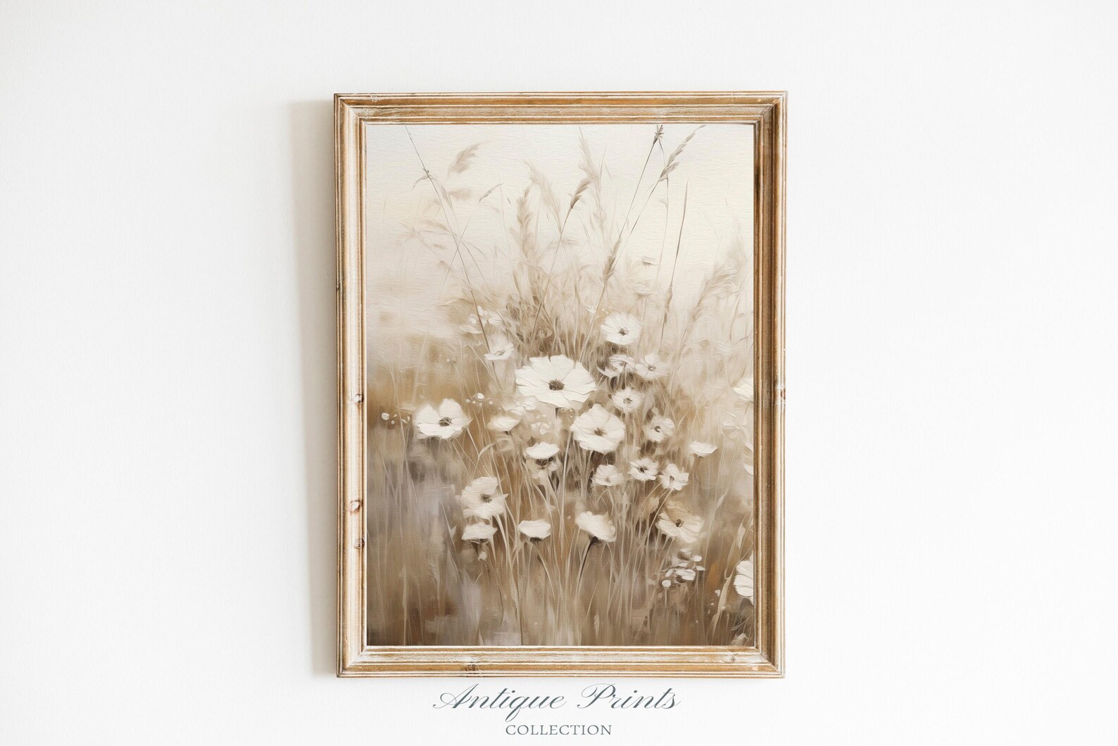 Muted Wildflower Painting, Neutral Beige Floral Set of 2 Prints, Soft ...