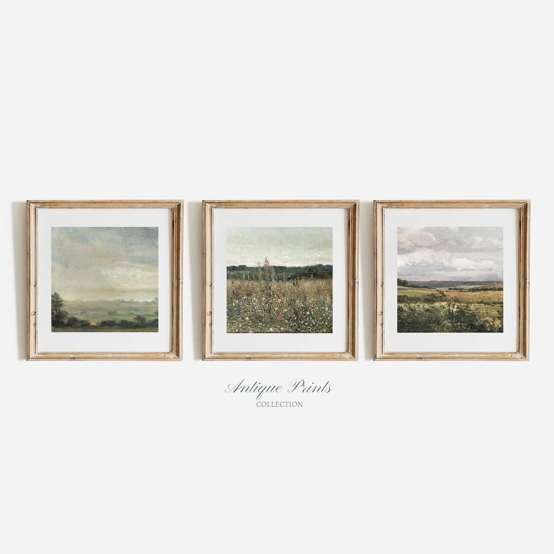 Landscape Prints Set of 3, Country Square Prints, Wildflower Painting ...