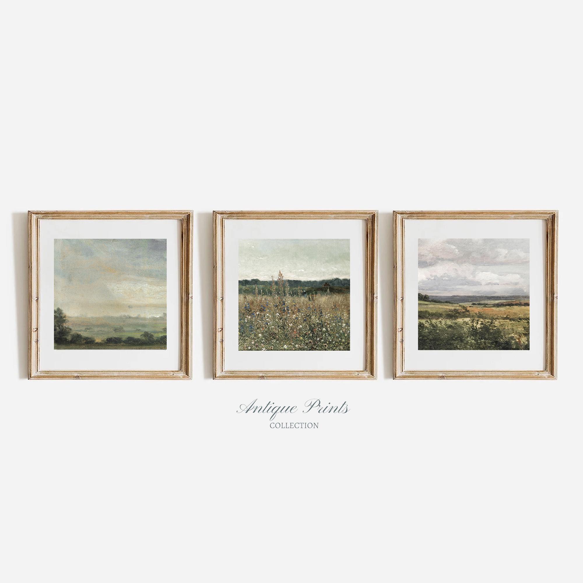 Landscape Prints Set of 3, Country Square Prints, Wildflower Painting ...