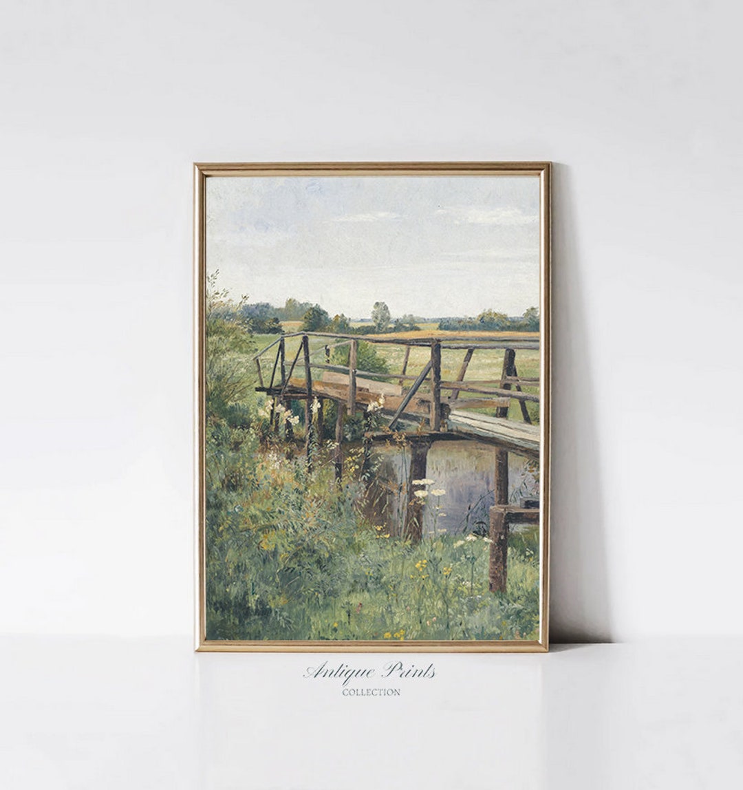 Vintage French Country Landscape Print, Cottage Painting, Antique ...