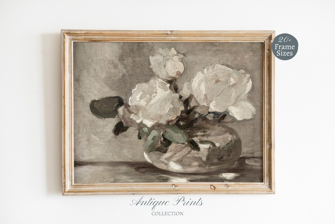 Neutral Flowers Vase Vintage Wall Art, Still Life DIGITAL Print ...