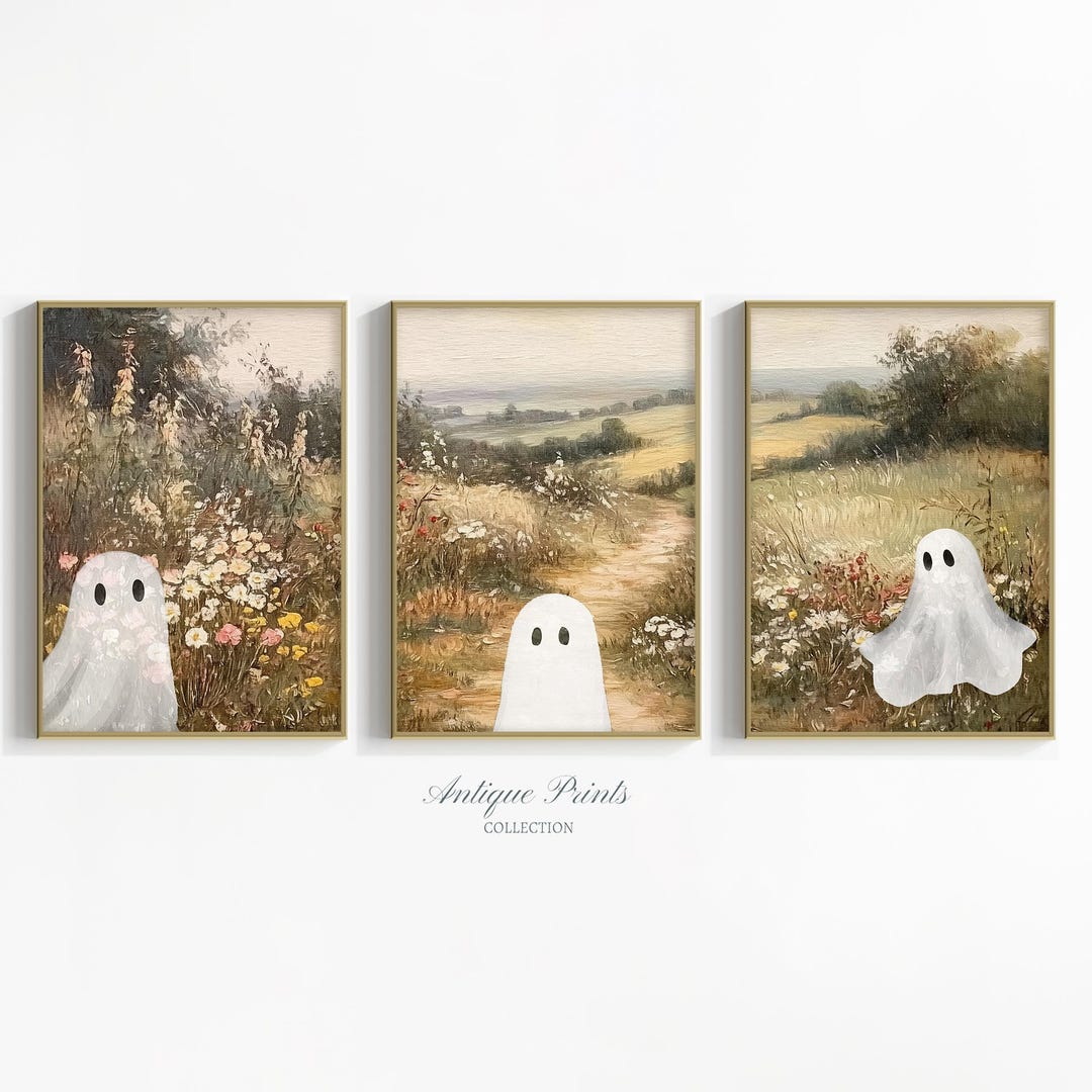 Ghosts Wall Art, Fall Spooky Halloween Set of 3 Prints, Autumn ...