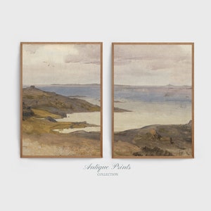 Coastal Set of 2 Split Prints, Neutral Seascape Painting, Soft Tones 2 ...