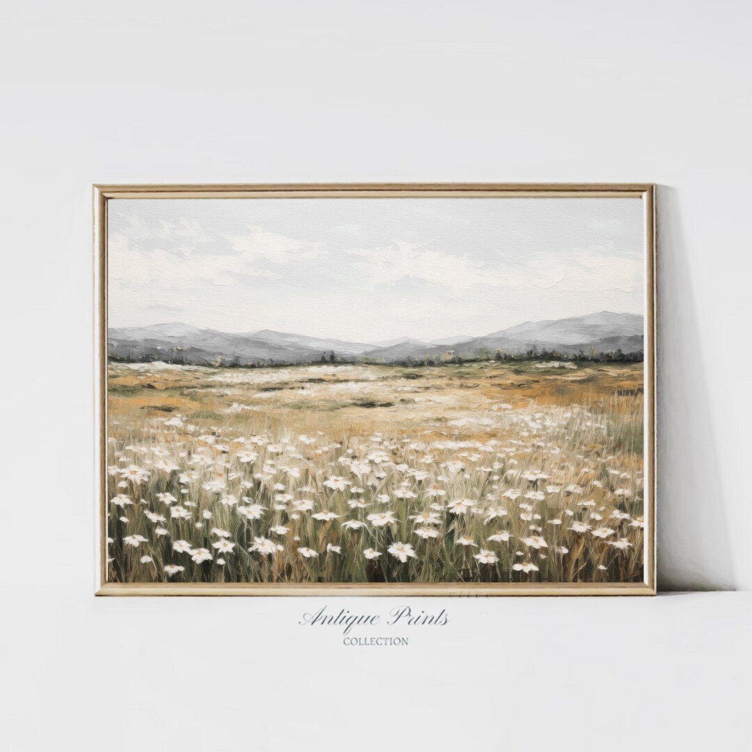 Wildflower Wall Art, Muted Country Landscape Wall Art, Antique Neutral ...