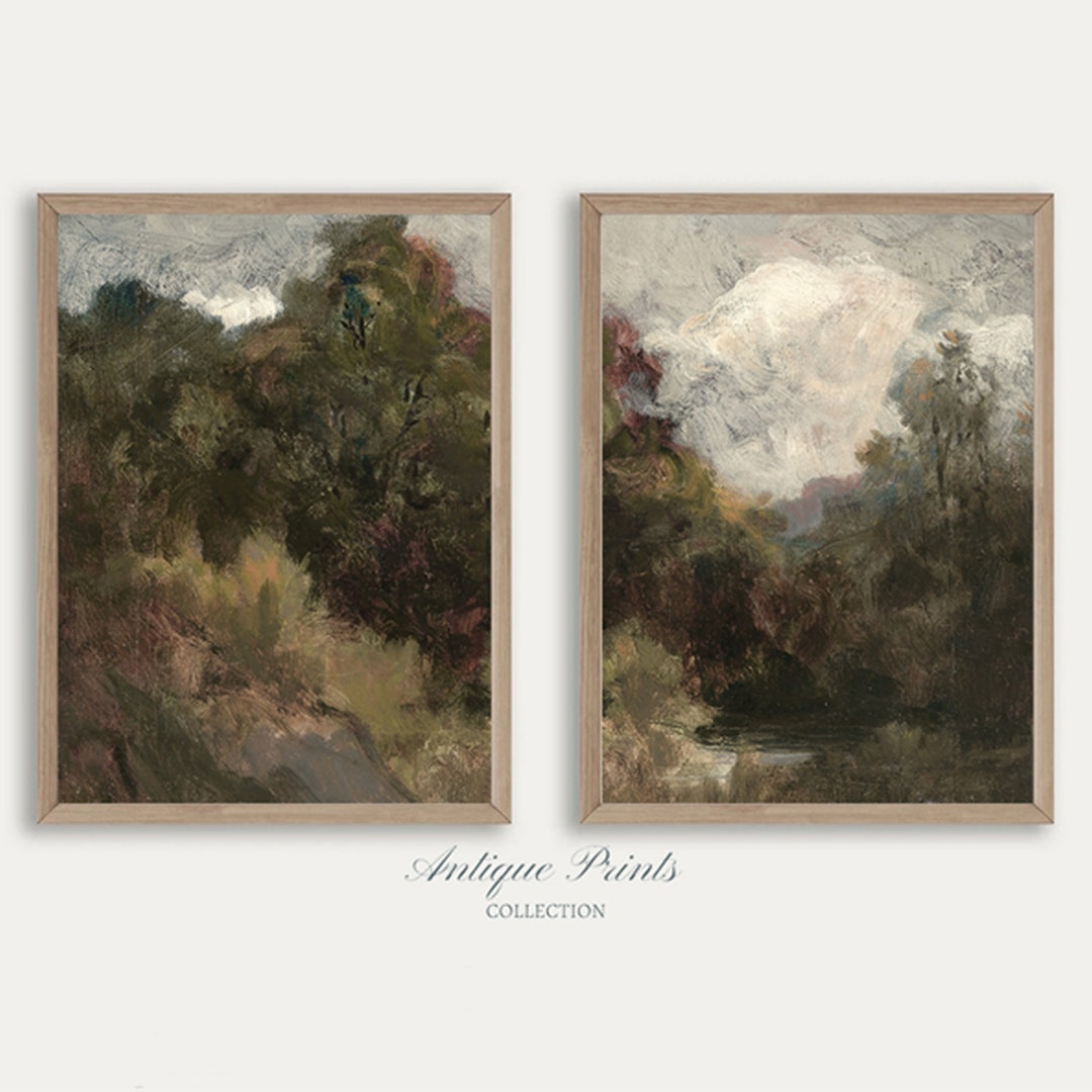Moody Country 2 Pieces Vintage Wall Art, Forest Landscape Set of 2 ...