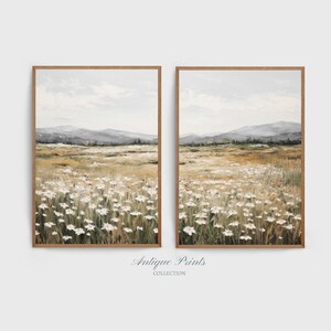 Muted Wildflower Field Set of 2 Prints, Neutral Country 2 Pieces ...