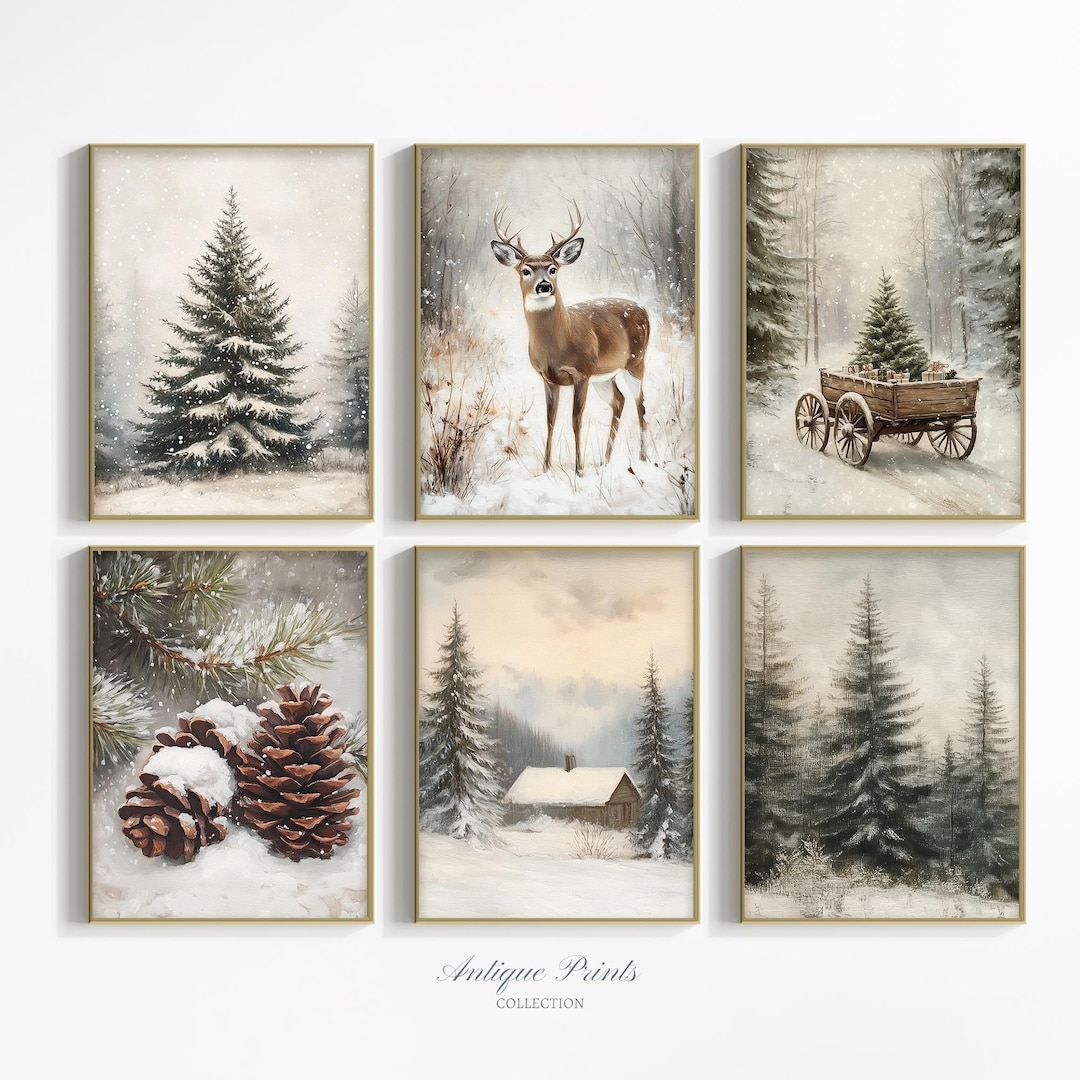 Winter Landscape Wall Art, Snowy Forest Printable Downloadable Art, Set ...