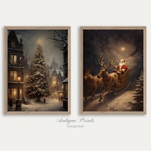 Christmas 2 Pieces Wall Art, Santa Claus Painting, Christmas Tree Print, Farmhouse Decor, Winter ...