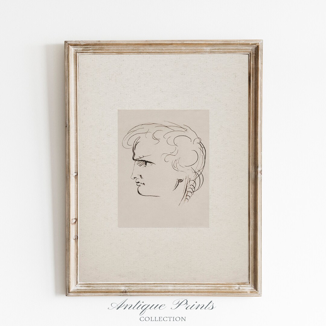Antique Portrait Sketch, Vintage Man Drawing, Neutral Line Art Sketch ...